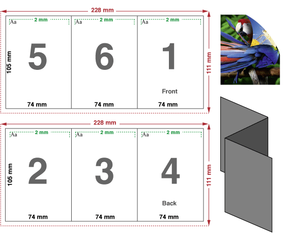 Faltblätter 6-Seiter, gefalzt auf DIN A7, Zickzackfalz - 135g, 74x105mm ...