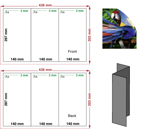 Faltblätter 6-Seiter, A3 quer gefalzt auf Spezial, Zickzackfalz - 90g ...
